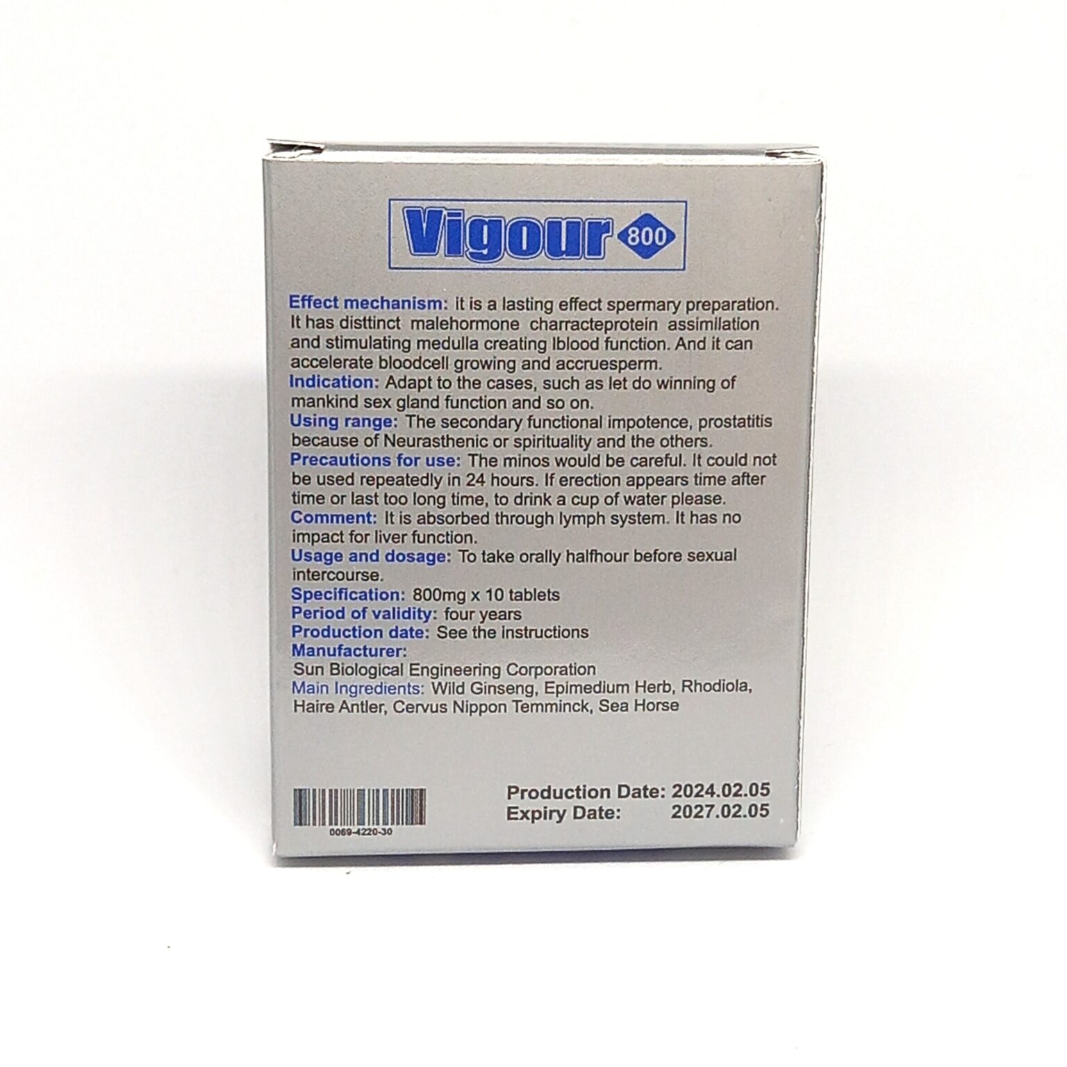 VIGOUR 800mg AZUL Extra Forte Viril - Potenciadores
